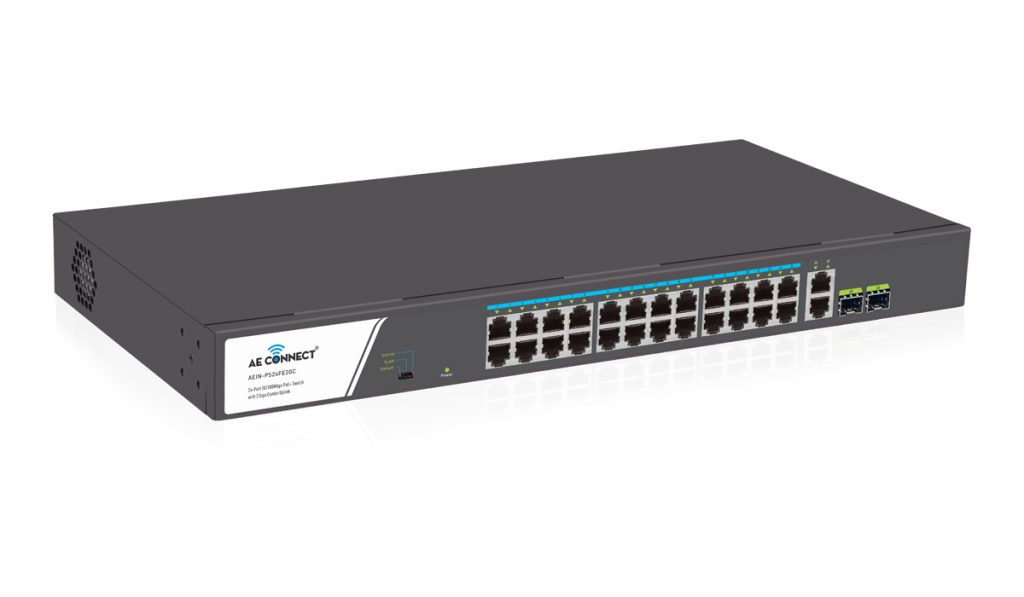 24 port PoE switch - 24×10/100 PoE+, 250 W, 2 SFP uplinks
